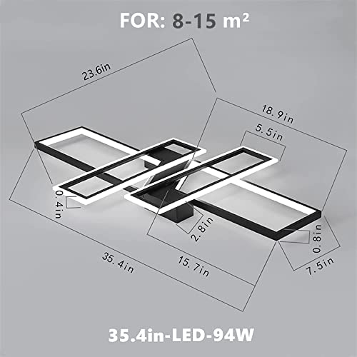 SMG Modern LED Ceiling Lights Fixture, Remote Control Dimmable Modern Led Chandelier, Lamparas de Techo Modernas, Flush Mount Modern Ceiling Lamp for Bedroom Living Room (35.4IN, Black)