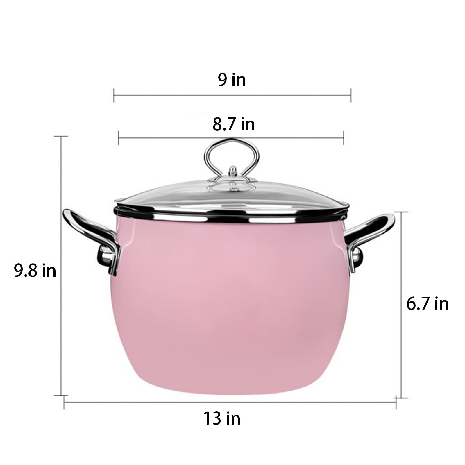 JUSTUP Enamel Stock Pot with Lid, 6-Quart Soup Pot with Circular Handle,Large Cooking Pot Boiling Pot for Gumbo, Stew, Boil, Pasta,Sauce (Pink), 13*9*6.7 Inch