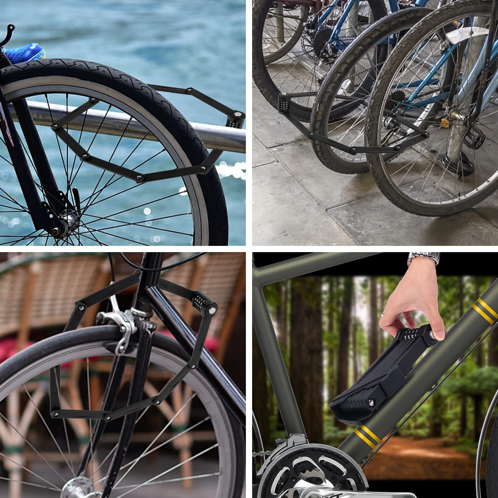 Dreamoon Folding Bike Lock, Compact 8 Joints Bicycle Lock Combination, Heavy Duty Alloy Steel Foldable Chain Lock, with 4-Digit Resettable Combination Password, for ebike Bike Scooter