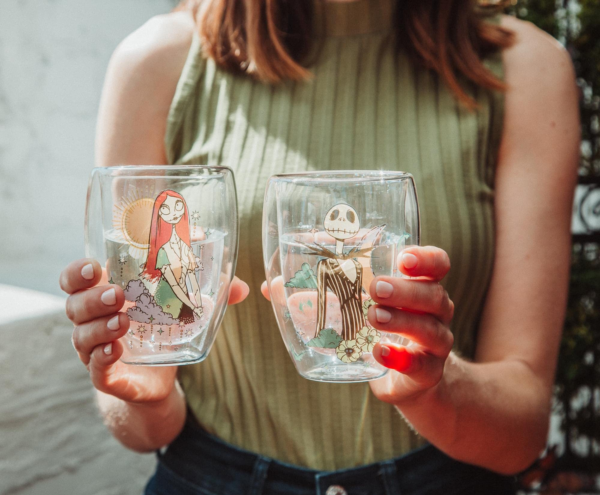 Disney The Nightmare Before Christmas Jack and Sally Stemless Wine Glasses, Set of 2