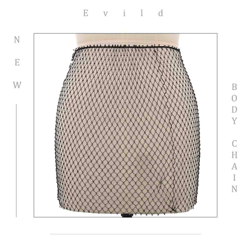 EVILD Women Mesh Rhinestone Body Chain Glitter Elastic Belly Skirt Sparkly Party Waist Chain Statement Belly Chain