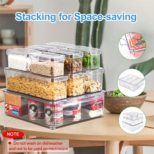 KUMD 10 Pack Fridge Organizers and Storage, Stackable Refrigerator Organizer Bins with Lids, BPA-Free Produce Fruit Storage Containers for Fridge Organizers, for Food, Drinks, Vegetable