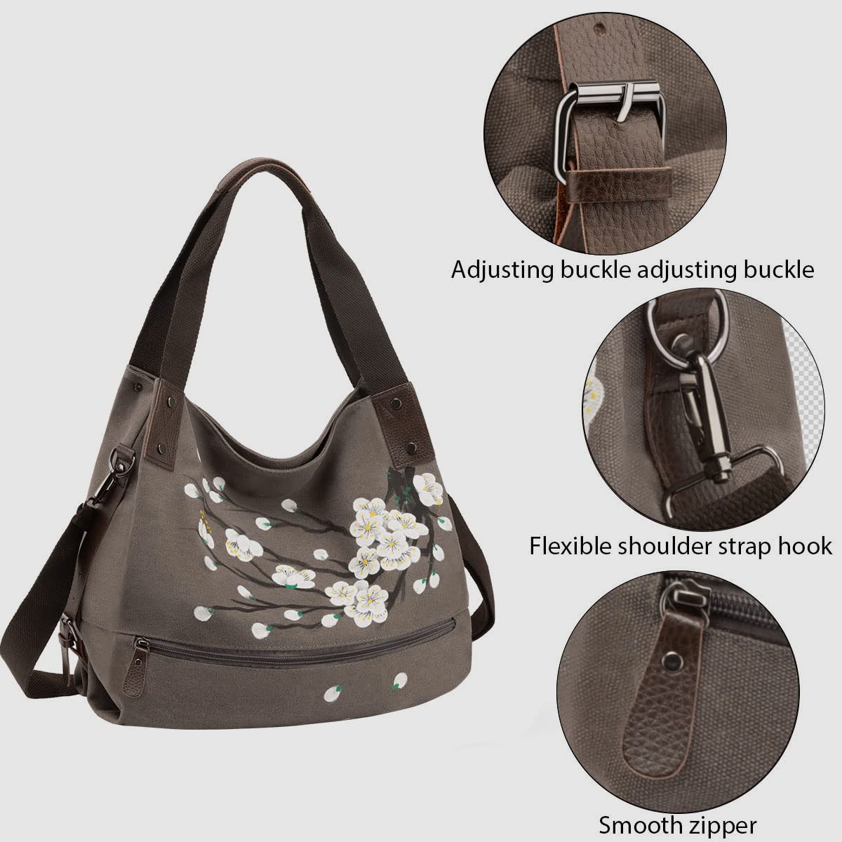 Eshow Women Canvas Hobo Handbags Canvas Purse Shoulder Bag Cross-Body Bag Messenger Bag Mom Bag for Women
