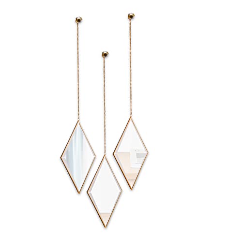 Ytwmzzz Mirror Wall Decor, Gold Mirror, Hanging Mirror, Decorative Mirror, Diamond Shaped Modern Mirror Aesthetic Mirror Art for Bedroom Living Room Home Entryway Decor, 3 PCS with Hanging Chain