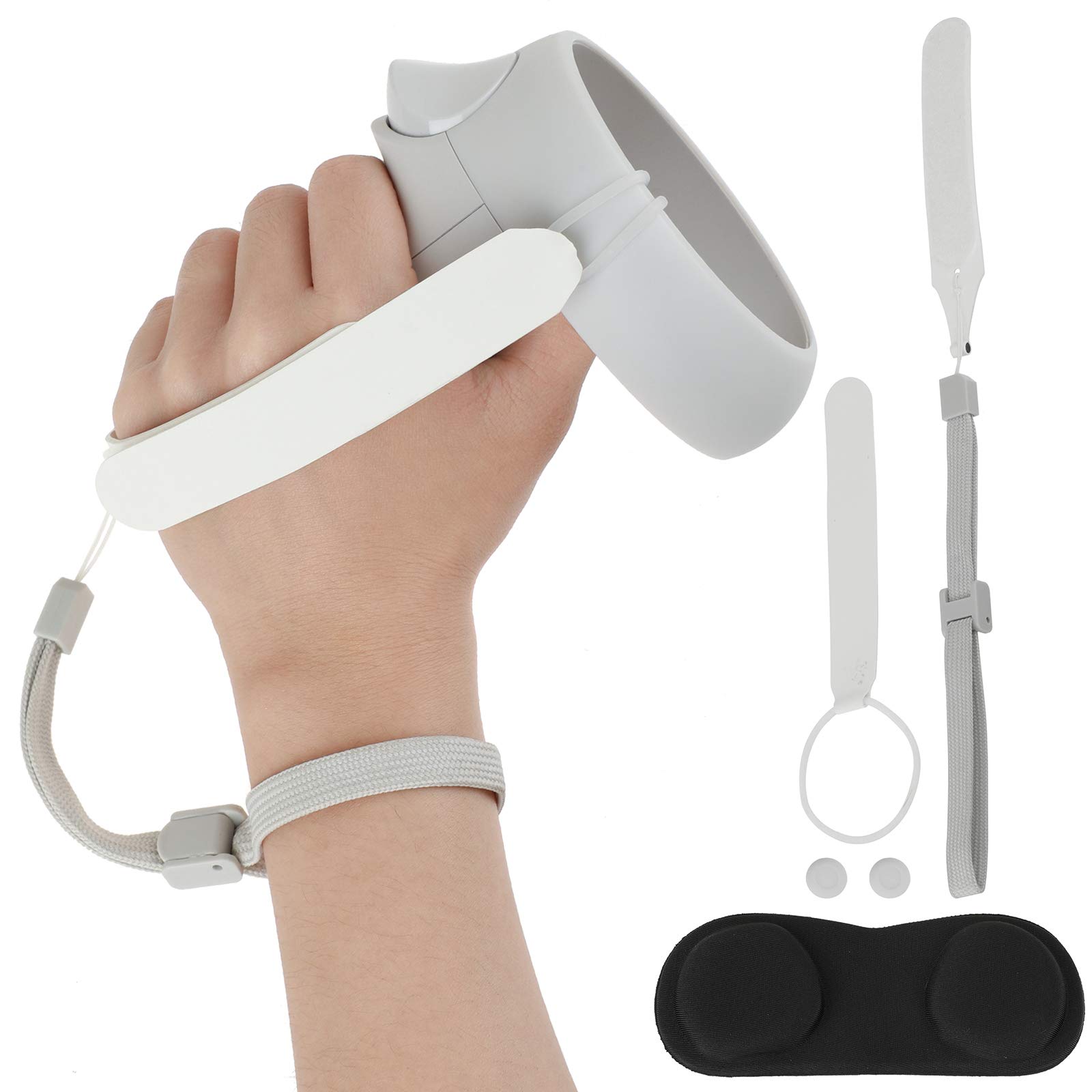 Esimen Knuckle Strap for Oculus Quest 2 with Adjustable Wrist Strap Button Cover Touch Controller Grip Accessories (White)