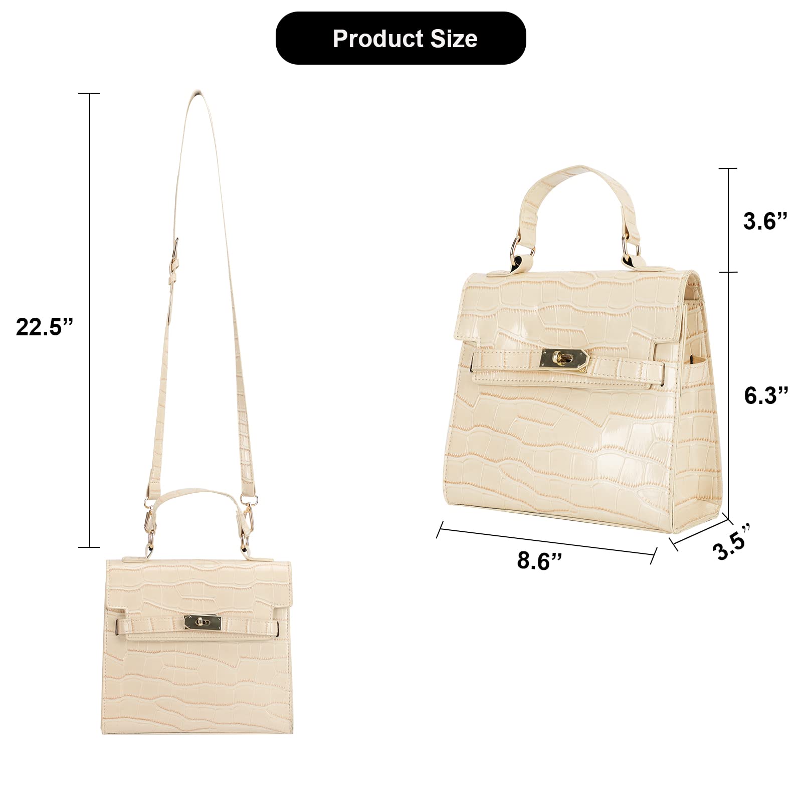 FRANSHION Womens Crossbody Handbag Purse, Trendy Small Top Handle Shoulder Bag for Women, Crocodile Embossed Vegan Leather
