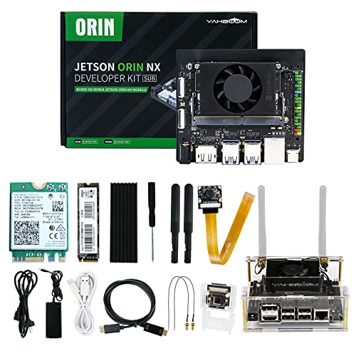 Yahboom Jetson Orin NX Development Kit with 19 V DC Power Supply IMX219-77 Camera M.2-Key E Networking Module AI Edge Computing (Orin NX 8GB Camera Advanced Kit)