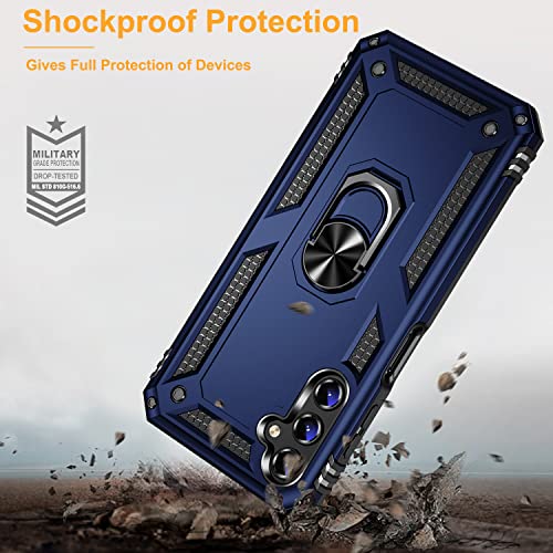 Muntinfe for Galaxy A14 5G Phone Case, Samsung Galaxy A14 5G Case with Screen Protector [2 Pack], [Military Grade 16ft. Drop Tested] Magnetic Ring Holder Kickstand Protective Cover, Blue