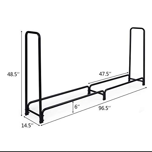 Goplus 8ft Firewood Log Rack, Outdoor Heavy-Duty Firewood Storage Holder w/Sturdy Steel Tubular Frame, Easy Assembly Rustproof Fireplace Wood Stacker for Fireplace, Patio, Deck, Fire Pit, 8ft Black