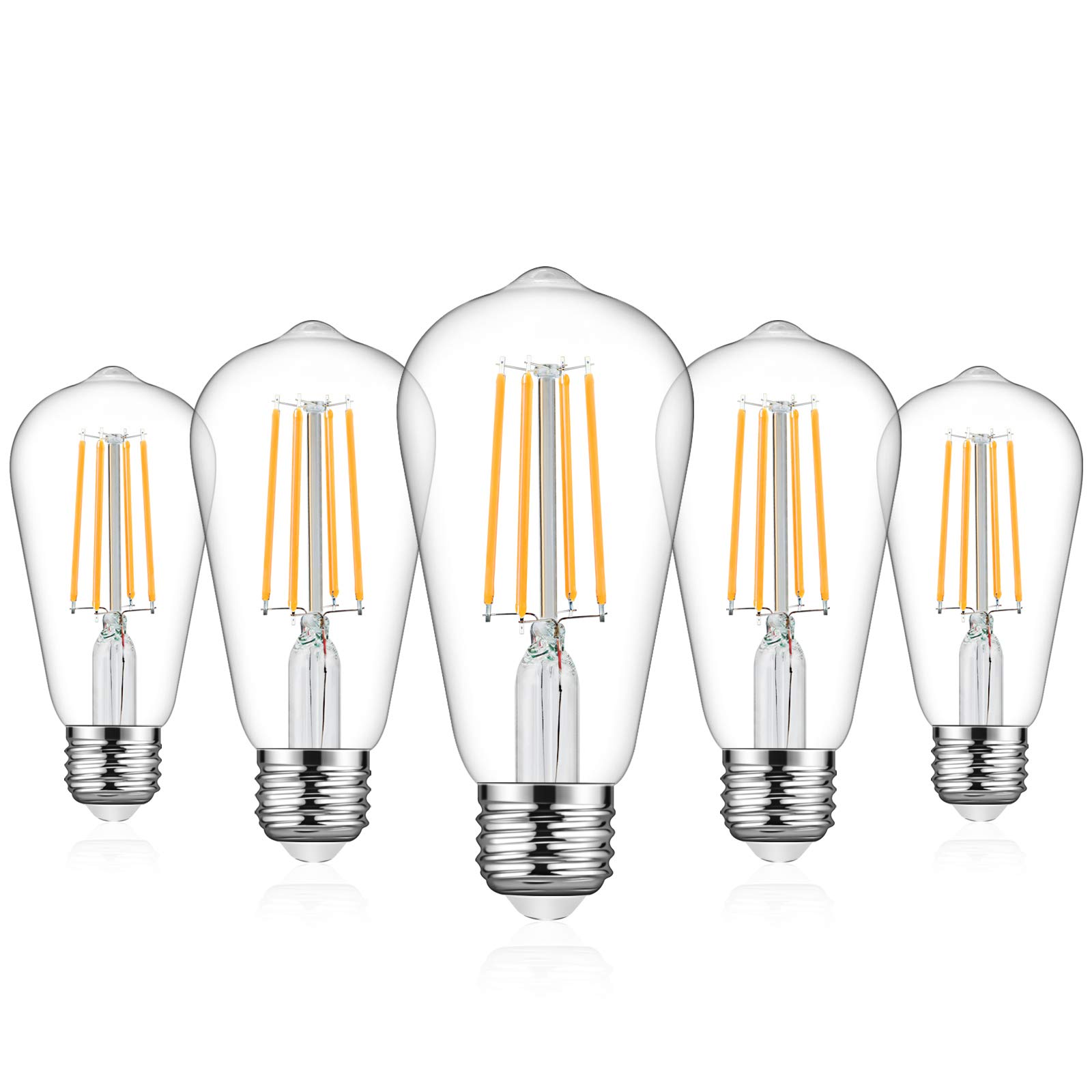 Defurhome Dimmable LED Edison Bulbs, 60W Equivalent, 700Lumens, Warm White 2700K, 6W ST58 LED Filament Light Bulbs with 80+CRI, Antique Style Lighting, E26 Medium Base, Clear Glass - Pack of 5