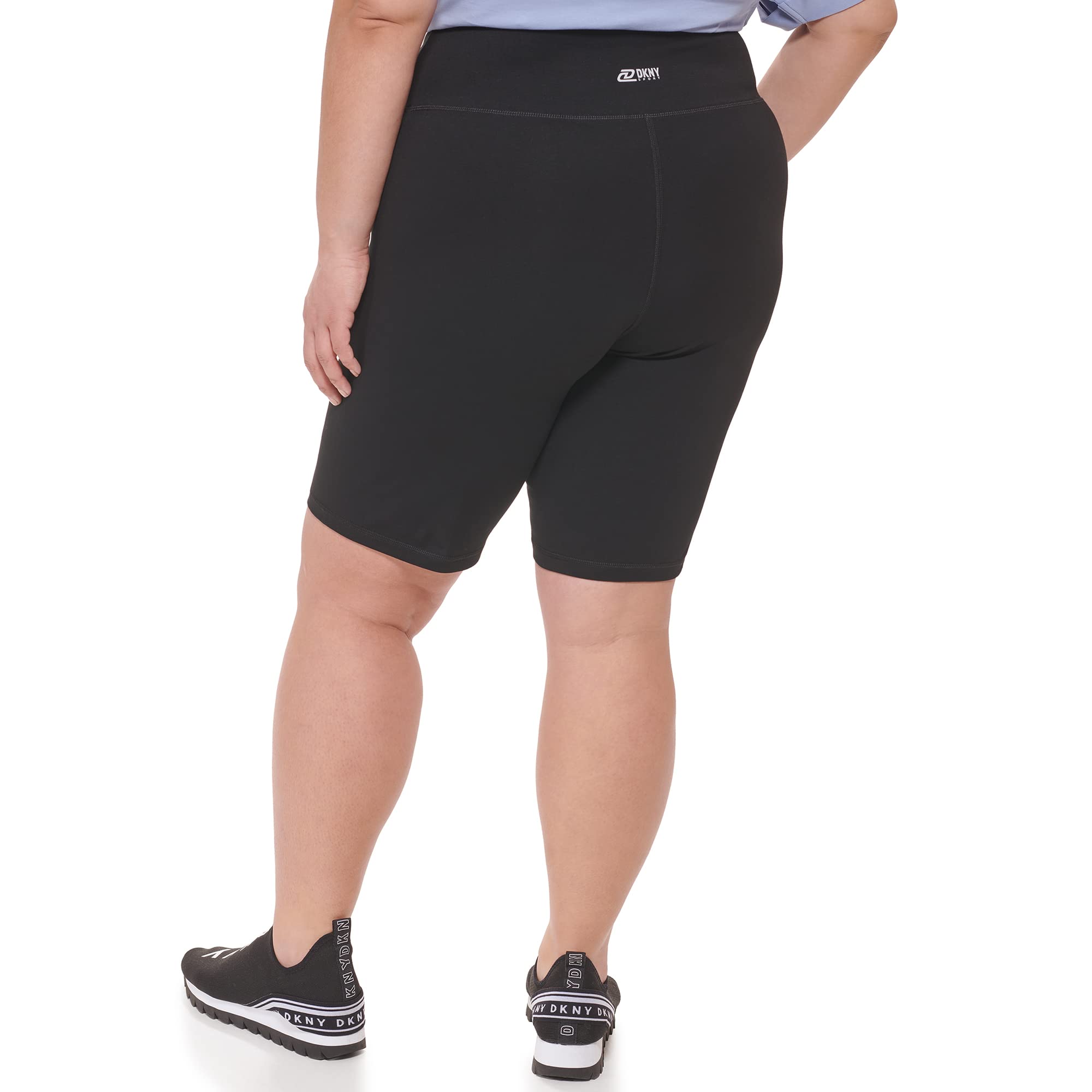DKNY Women's Sport High Waist Logo Tape Bike Short, Black, 2X