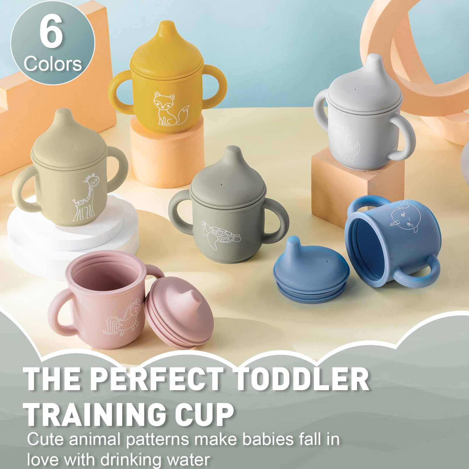 Didaey 6 Pack Silicone Sippy Cups for Toddlers Baby Sippy Cup with Non Slip Handles No Spill Sippy Cups for Toddlers