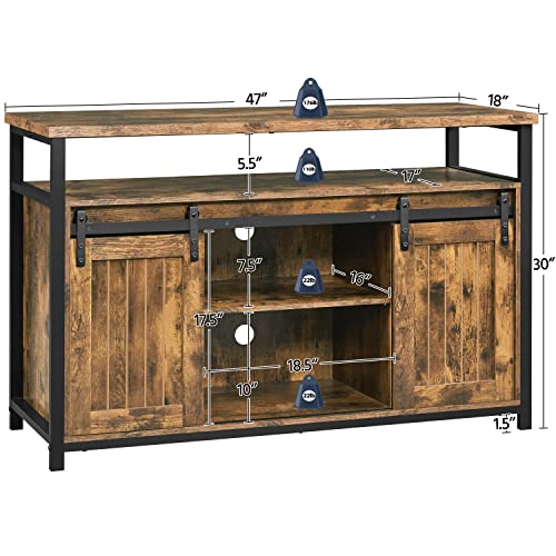 Yaheetech Rustic TV Stand with 2 Storage Cabinets for 55 Inch TV, Entertainment Center with Sliding Barn Doors & Height Adjustable Shelves, TV Console for Living Room