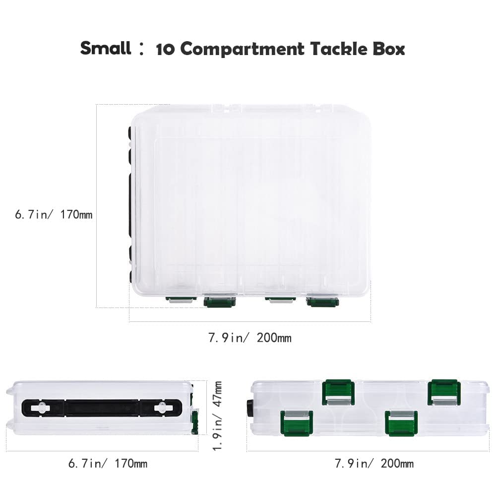 Double-Sided Fishing Tackle Box, Clear Visible Lure Box Organizer, 10/14 Compartments, Hard Lures, Jerk Bait Storage Case, Kayak Fishing Storage Boxes, Fishing Accessories Storage Container (Small)