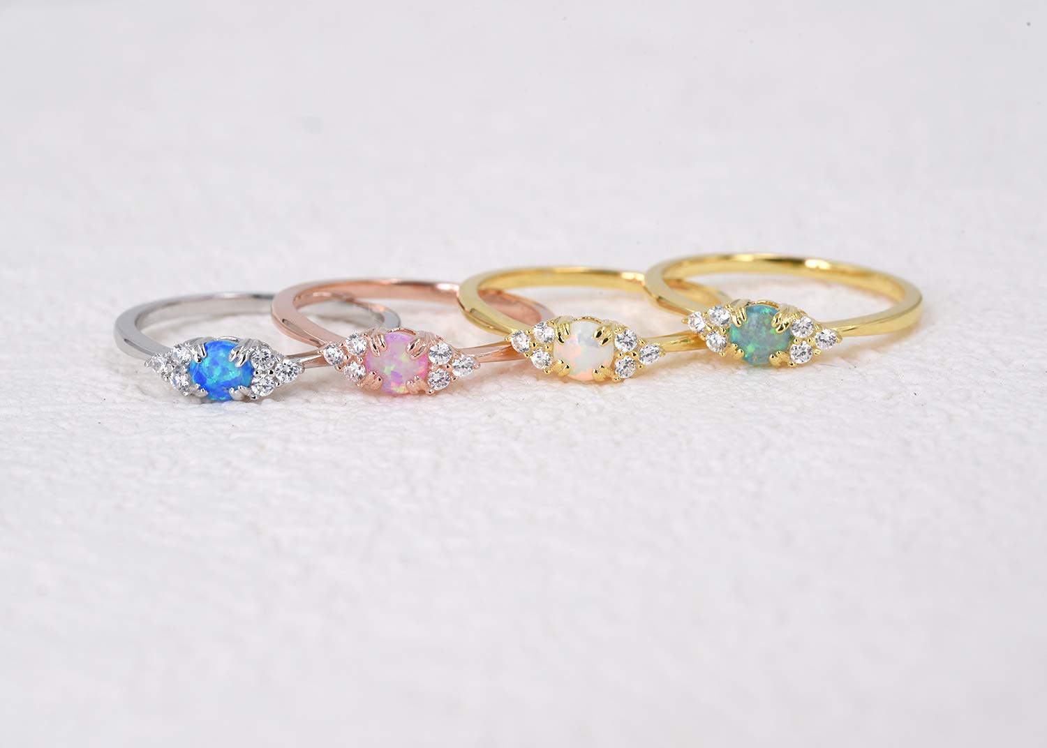espere Sterling Silver Halo Opal Stacking Ring Simple Dainty Rose Gold Ring Pink Opal Ring Birthstone Ring Size 10