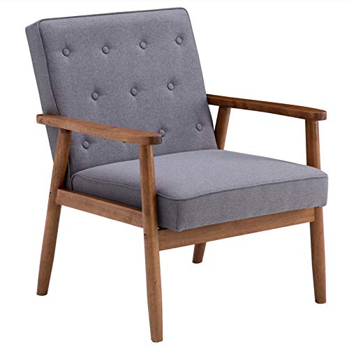 TECHSOUK Modern and Simple Design Sofa, Button Tufted, Rubber Wood Solid Wood Frame, Walnut Color handrail (75 x 69 x 84) cm