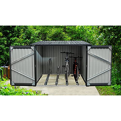 Hanover Galvanized Steel Bicycle Storage Shed with Slope Roof and Twist Lock and Key in Dark Gray, Stores up to 4 Bikes
