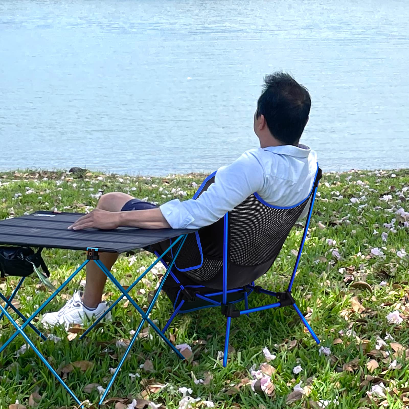 G4Free 2Pcs Folding Camping Chairs Portable Camping Table with Aluminum Table