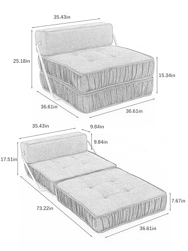 Lighluxstly Convertible Folding Sofa Bed-Sleeper Chair Futon with Pillow Memory Foam Foldable Mattress Twin Size Couch for Living Room Office Apartment,Orange