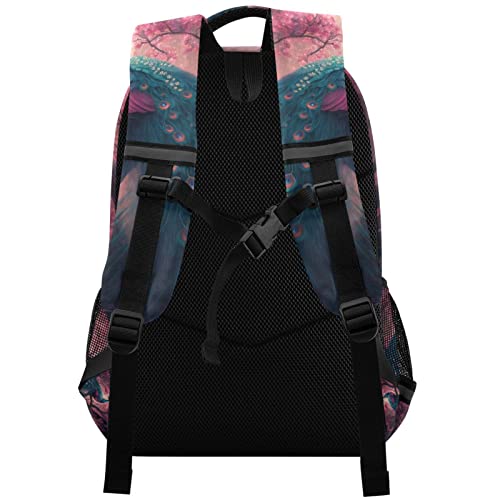 NFMILI Peacock Pink Flower Kids Backpack Lightweight Middle School Elementary Bookbags for Boys Girls School Bag with Chest Strap 11.6 X 6.9 X 16.7 in