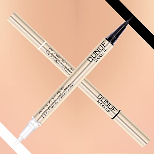DUNUF MAKEUP 2 in1 Waterproof Liquid Eyeliner, Pitch Black, White,white liquid liner,0.02 Fl Oz (Pack of 1)
