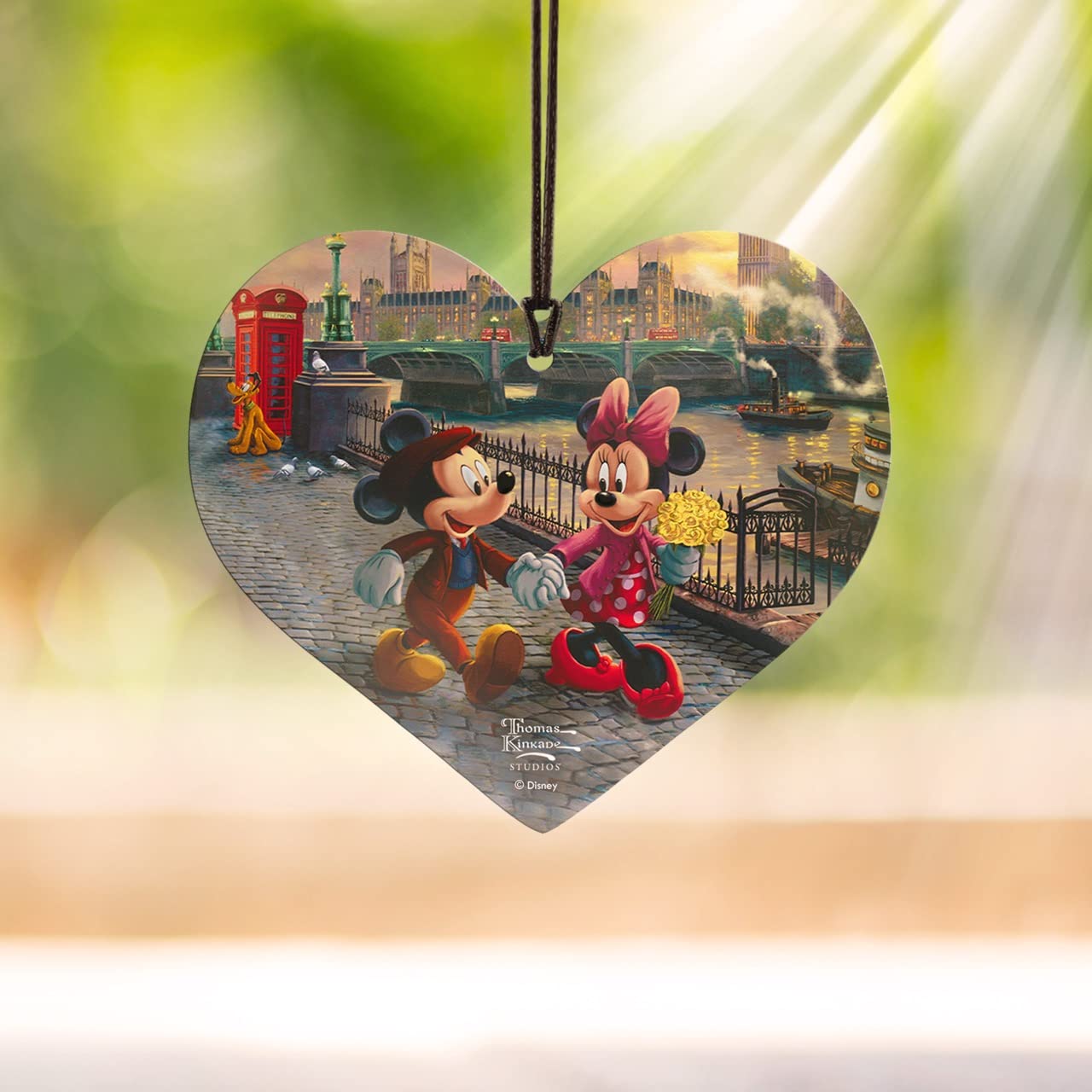 Disney β Mickey and Minnie Mouse β London β Thomas Kinkade Studios - Heart Shaped Hanging Acrylic Print Accessory β Officially Licensed Collectible