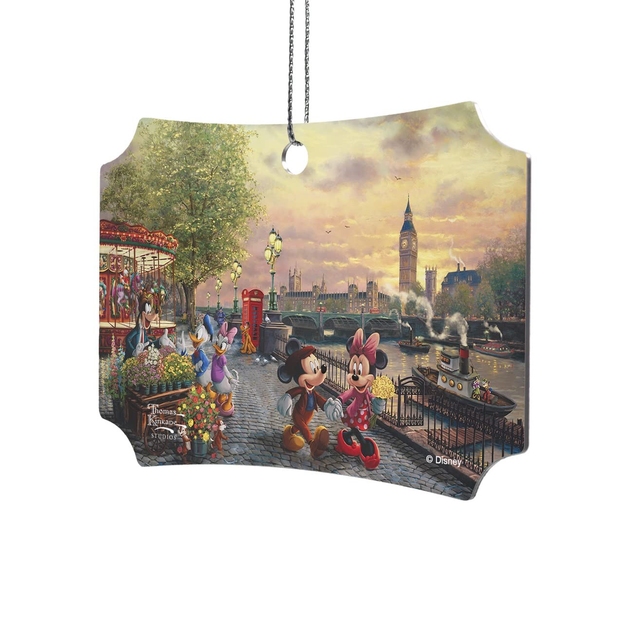Disney β Mickey and Minnie Mouse in London - Thomas Kinkade Studios - This 4β x 2.5β Hanging Metal Print Accessory β Limited Edition Officially Licensed Collectible | Complimentary Velveteen Gift Bag