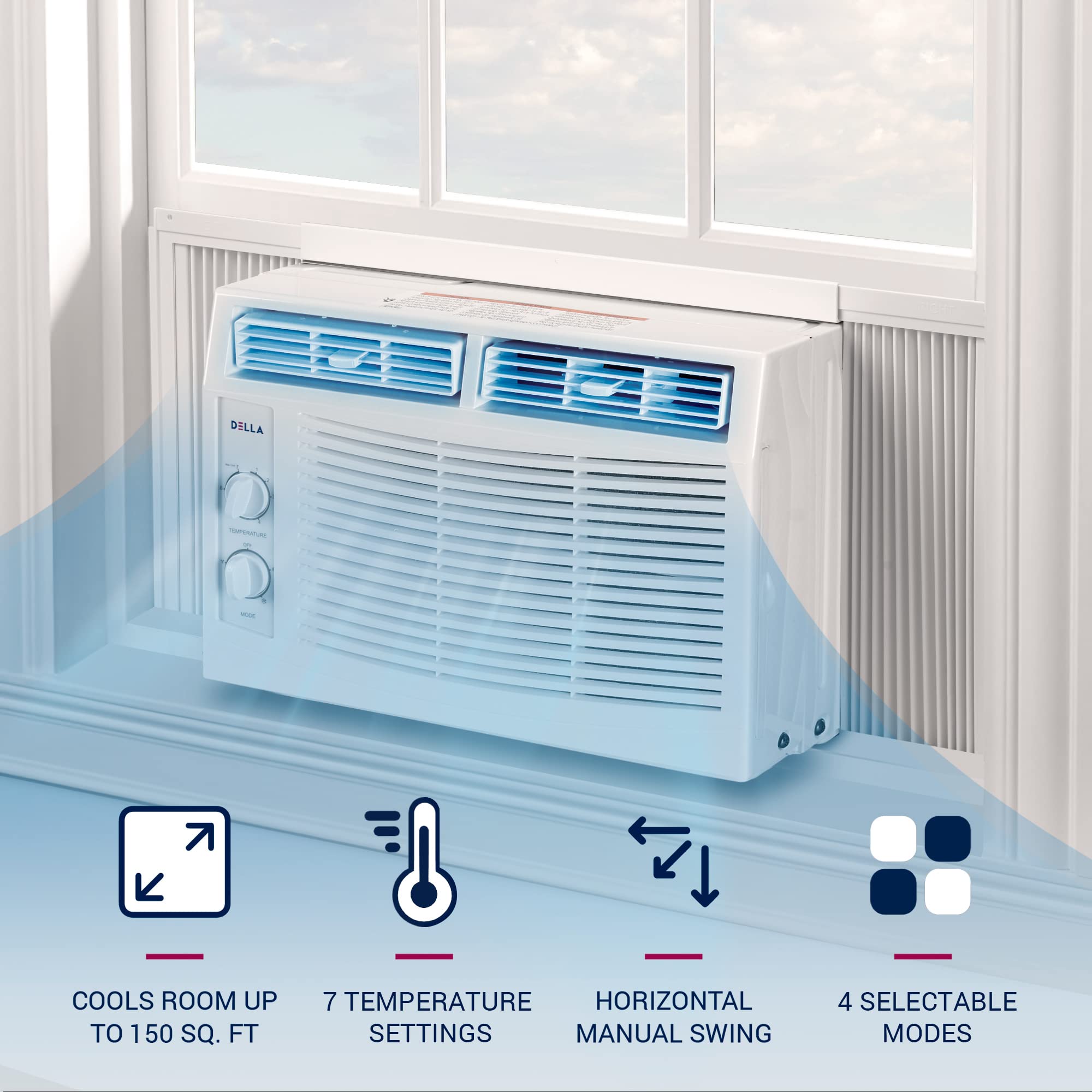 DELLA 5000 BTU Air Conditioner Window Unit 115V/60Hz, Mechanical Controls, Whisper Quiet Operation, With Easy Install Kit, Cools 100-150 Sq.ft 2023 updated
