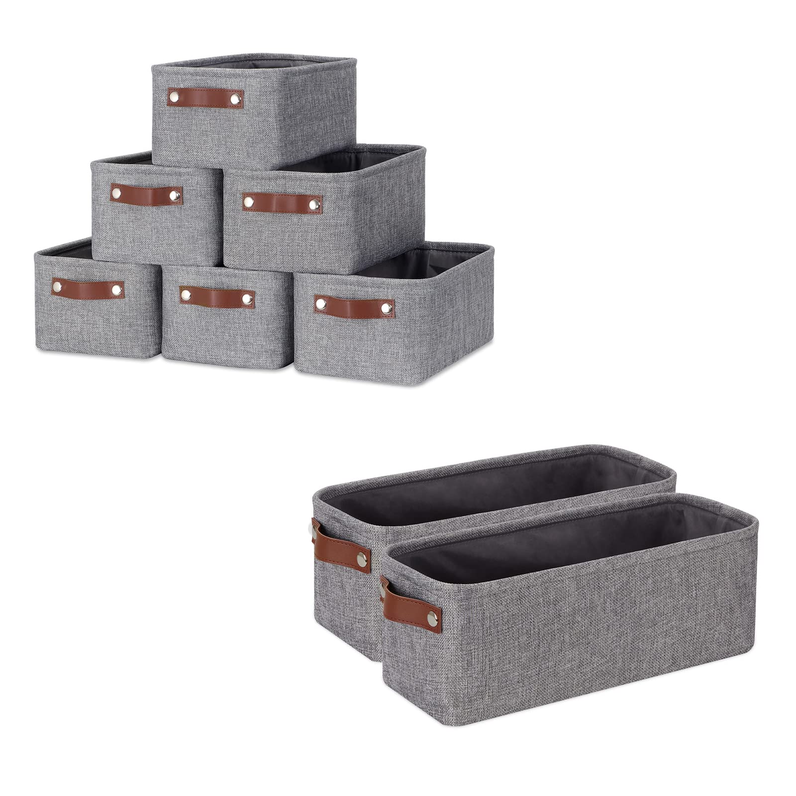 DULLEMELO Collapsible Bundle Baskets 6 Small Baskets 11.8"x7.9"x5.1" + 2 Narrow Baskets 15"x6"x5.5"(Grey)