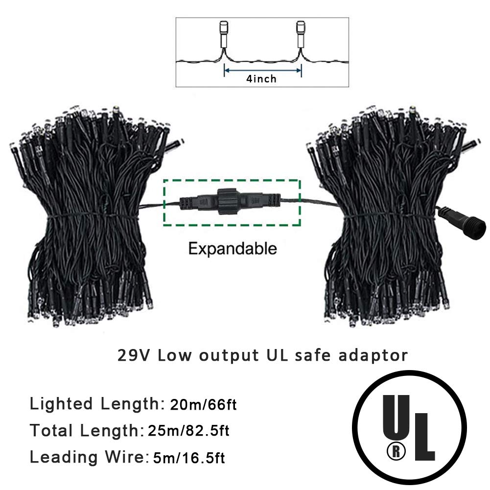 Dooit 200 LED 82ft Christmas Tree String Lights Plug in, 8 Modes Green Wire Clear Bulbs Mini Lights, Waterproof Fairy String Lights Xmas Wedding Party Holiday Decoration，Connectable(Cool White)