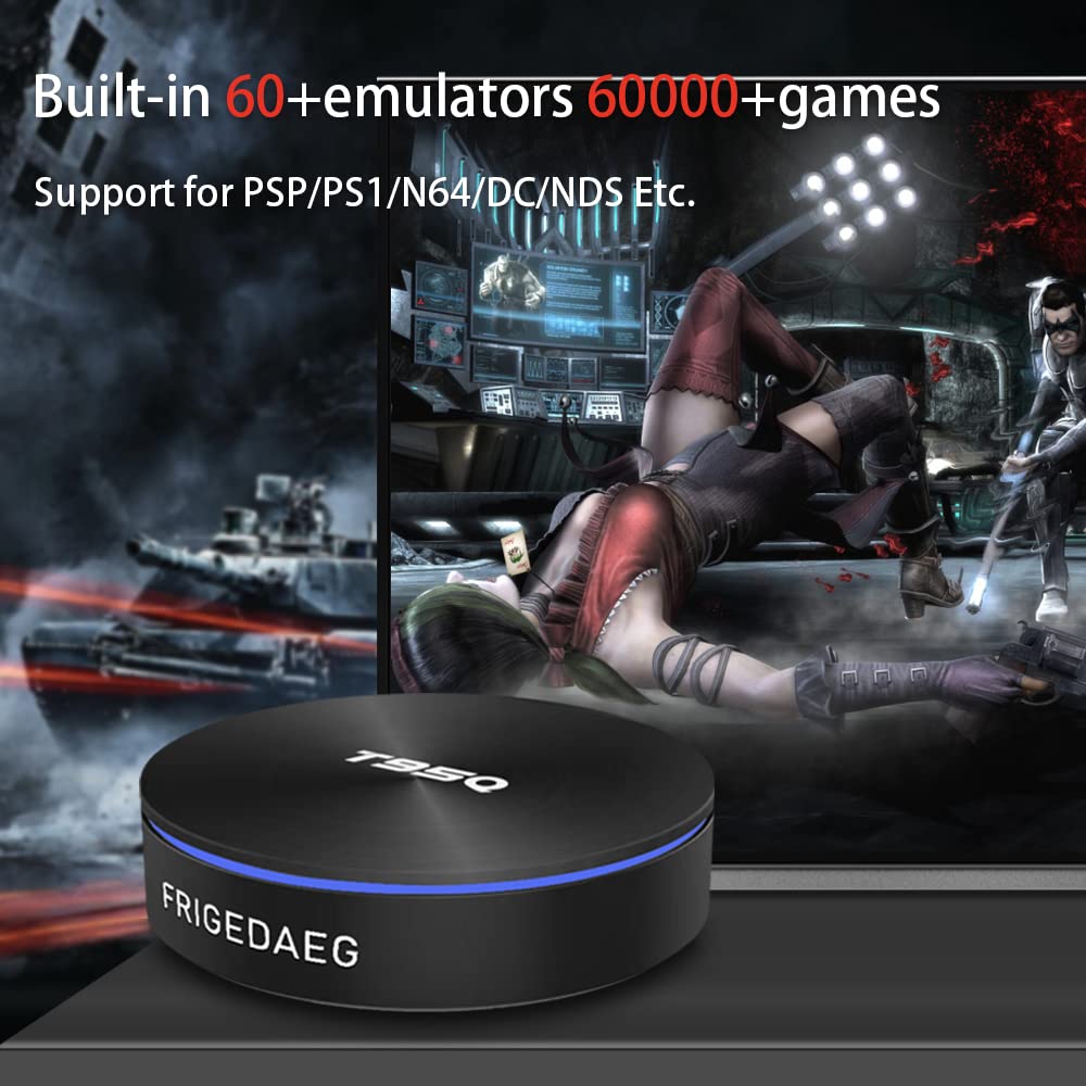 FRIGEDAEG T95Q Game Console With 60000+ Games, Game Box For TV/PC/Projector, EMUELEC 4.3/Android 9.0 Dual System 2 In 1, Compatible With PSP/PS1/Arcade/MAME, 8K HD Output (256)
