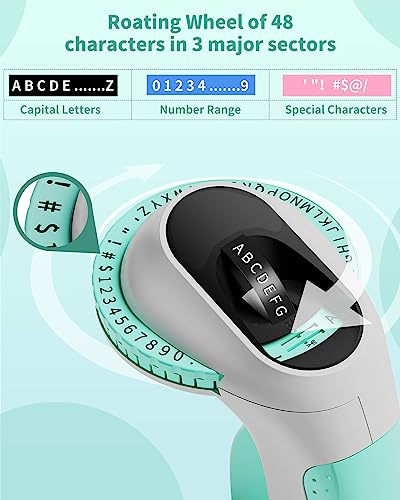 LabelCreate Embossing Label Maker Machine with Tapes, 3D Embosser Protable Handheld Label Machine, E975 Embosser Label Maker with 6 Rolls Embossing Label Tapes -Green