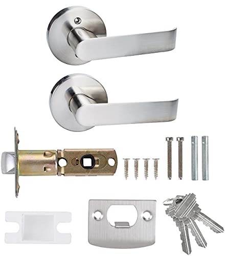 NEWBANG Satin Nickel Door Handle, 2 Pack Lever Front Lock Set2011-SN-SET and HTL02-SN-PS Handleset with Lockset (Double Handleset, 1 + Lever, Nickel)