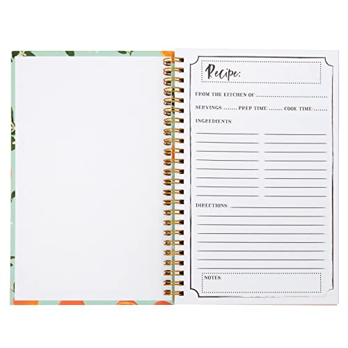 Pipilo Press Blank Recipe Book to Write Your Own Recipes, 120 Pages, 8 Sections, Floral and Orange Theme, Laminated Hardcover (5.5 x 8.5 In)