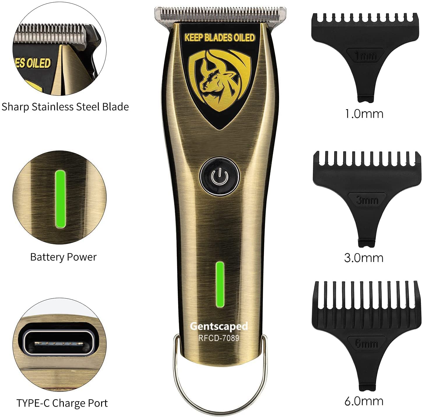Gentscaped Cordless Professional T-Blade Hair Cutting Kit for Men Mini Beard Trimmer, Rechargeable ZeroGapped Hair Clippers