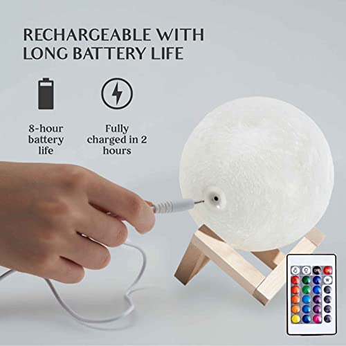 Mydethun 16 Colors Moon Lamp - Home Décor, Party Light with Brightness Control, LED Night Light, Bedroom, Living Room, Meditation, Birthday Gift, with Remote Control and Wooden Base, 4.7"