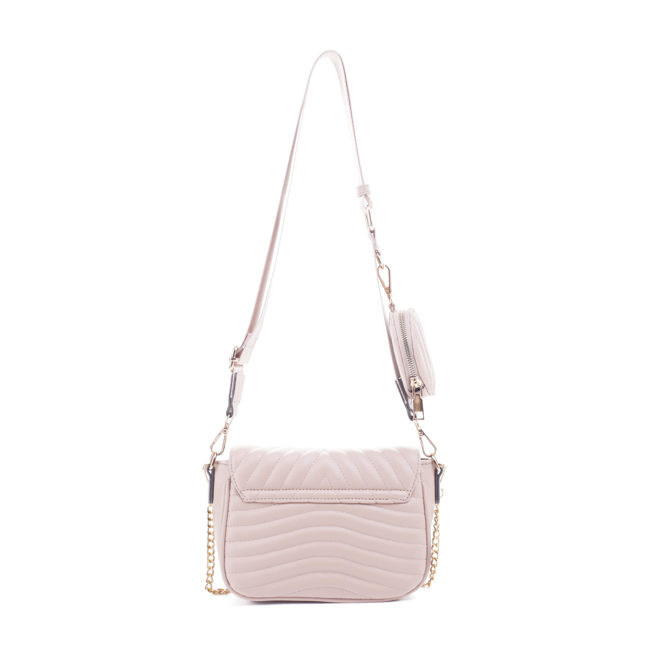 EVVE Women's Small Quilted Crossbody Bags with Coin Purse and Chain Strap|Neutral