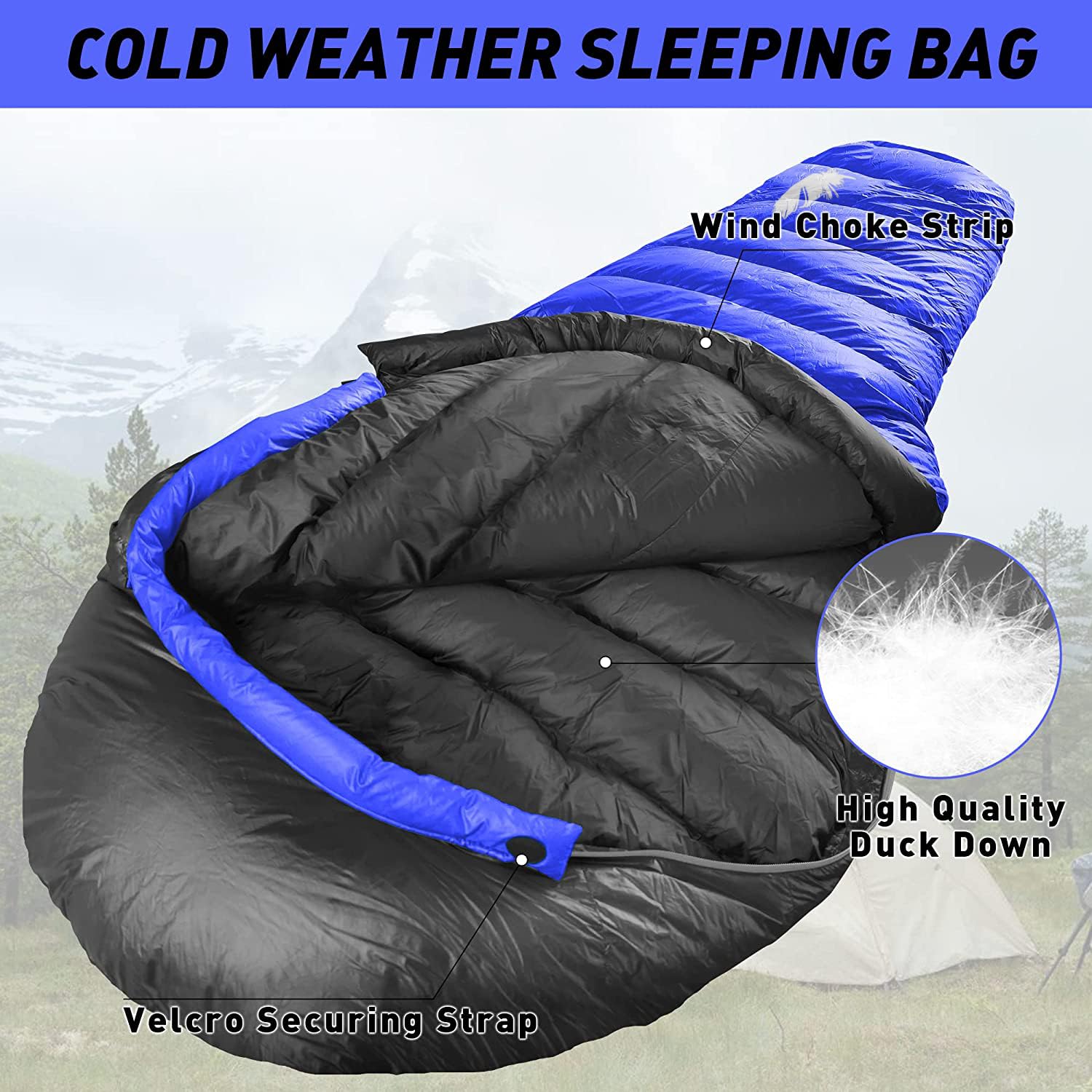 ForestDawn 15 Degree F Down Sleeping Bag, 650 Down Fill Power Cold-Weather Mummy Sleeping Bag for Adults, Winter Lightweight Camping, Hiking, Backpacking with Compression Stuff Sack