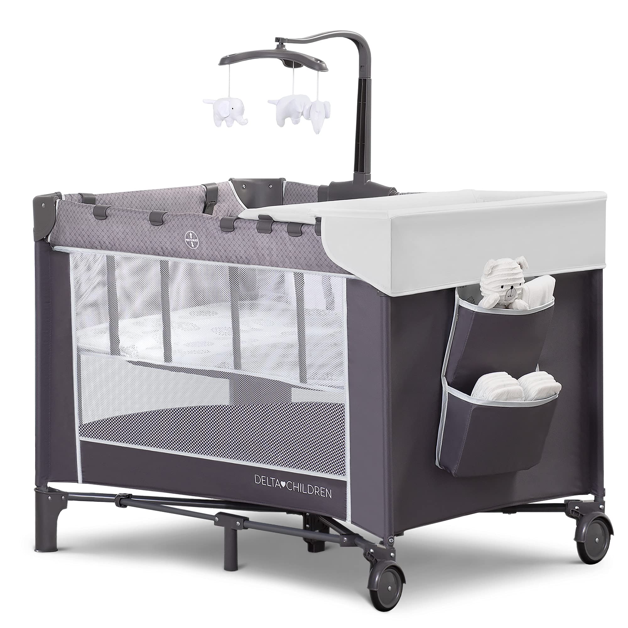 Delta Children LX Deluxe Portable Baby Play Yard with Removable Bassinet & Changing Table, Midnight