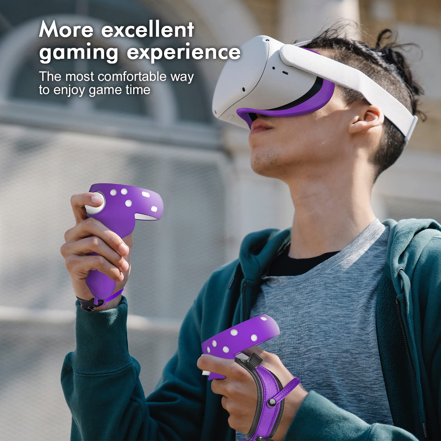 EWalos Accessories for Oculus/Meta Quest 2, Touch Controller Leather Grip Cove, Face Cover and Lens Protective Cover, Sweat-Proof, Light-Proof, Anti-Throw and Comfort-Enhancing Accessories Set
