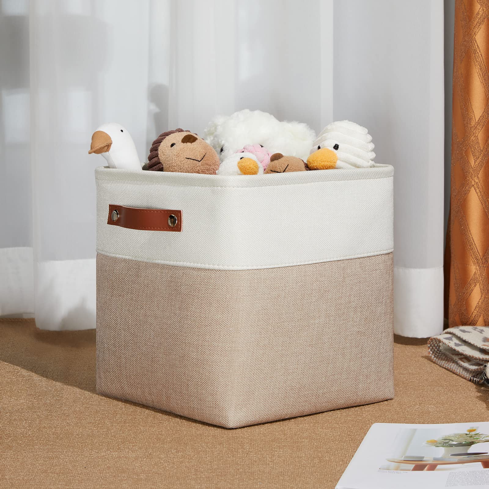 DULLEMELO Collapsible Bundle Baskets 4 Cube Baskets 11"x11"x11" + 6 Small Baskets 11.8"x7.9"x5.1"(White&Khaki)