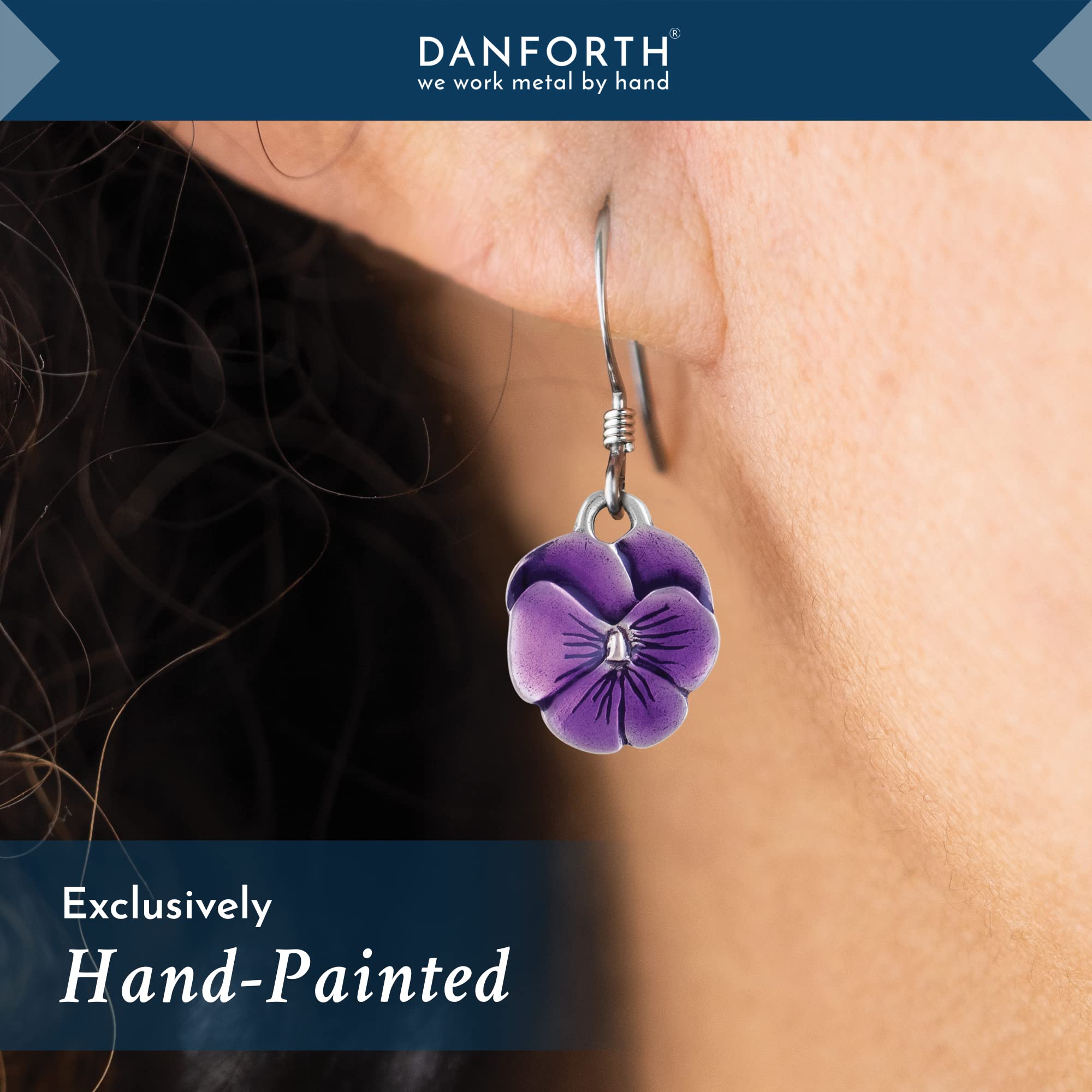 DANFORTH – Purple Pansy Earrings – Handcrafted Pewter Pansy Flower Earrings For Women – ¾” – Surgical Steel Wires – Made In USA