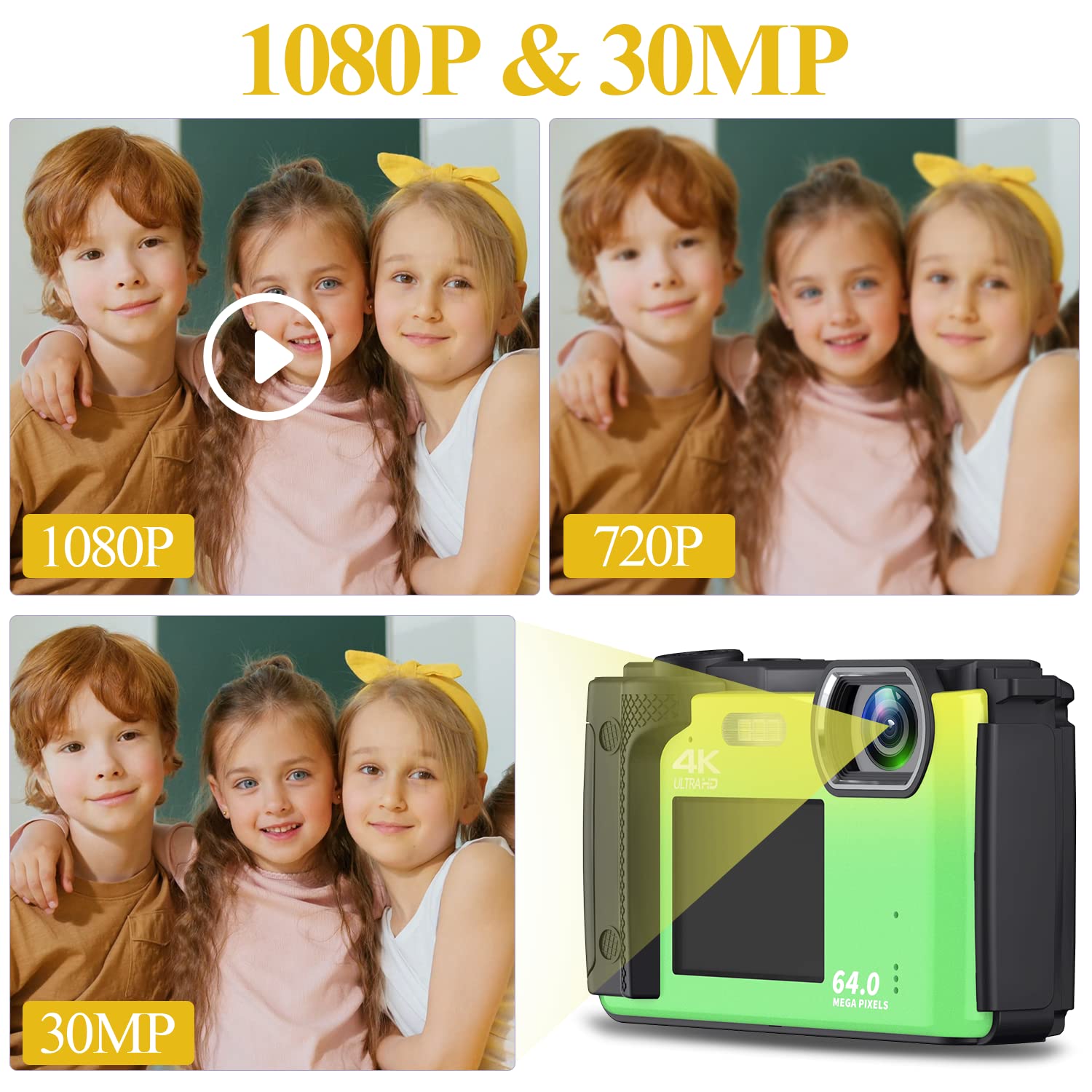 Digital Camera, 1080P Video Camera for Photography and YouTube, 44mp 16x Digital Zoom Camera, Including 32GB SD Card and 2 Batteries