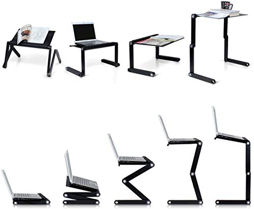 Ergonomic Portable Laptop Table Desk Stand Foldable Lap Tray for Bed Sofa Fully Adjustable Height and Angle Laptop Riser with USB Fans for Work from Home or Travel(Silver)
