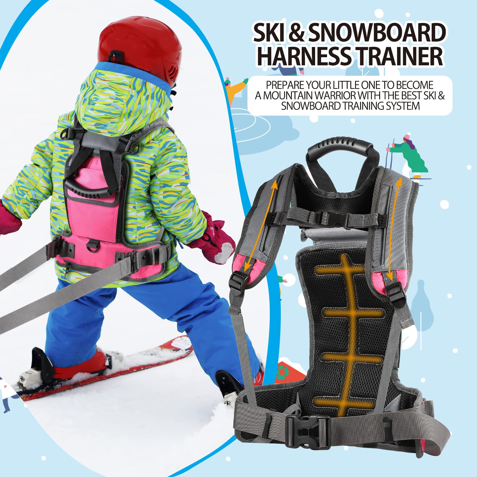Elefama Ski and Snowboard Harness Trainer for Kids Ski Vest with Handle Leash &Kids Ski Goggles & Ski Tip Connector &Mini Backpack ,Ski Harness for Kids Toddlers Beginners Learn to Ski Speed Control