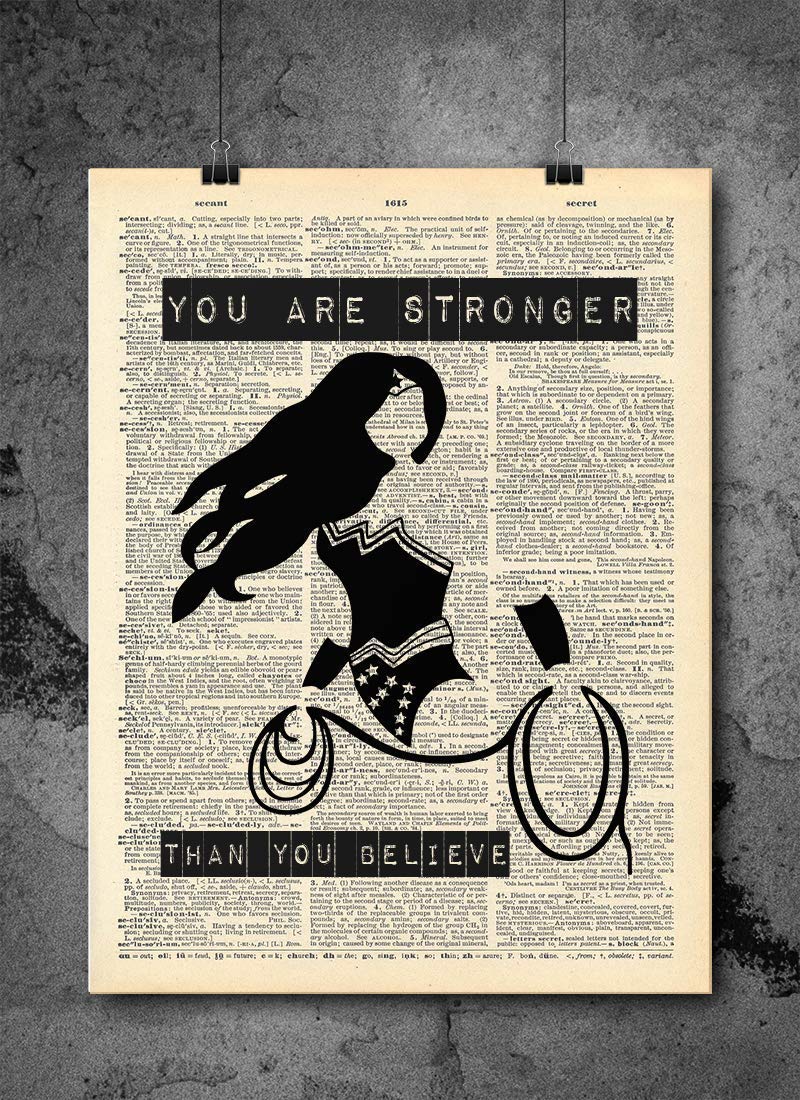 Independent Woman Power And Strength | Stronger Than You Believe - | Stronger Than You Believe Inspirational Quote Art - Authentic Upcycled Dictionary Art Print - Home or Office Decor (D246)