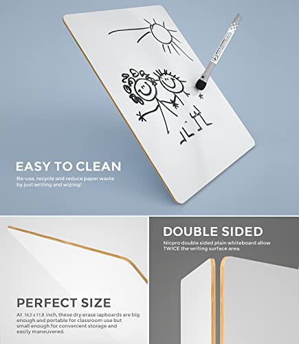 Nicpro 12 x 16 inches Lapboard Small Dry Erase Lap Board Double Sided with 3 Water-Based Pens Learning Mini Whiteboard Portable for Kid Student and Classroom Use