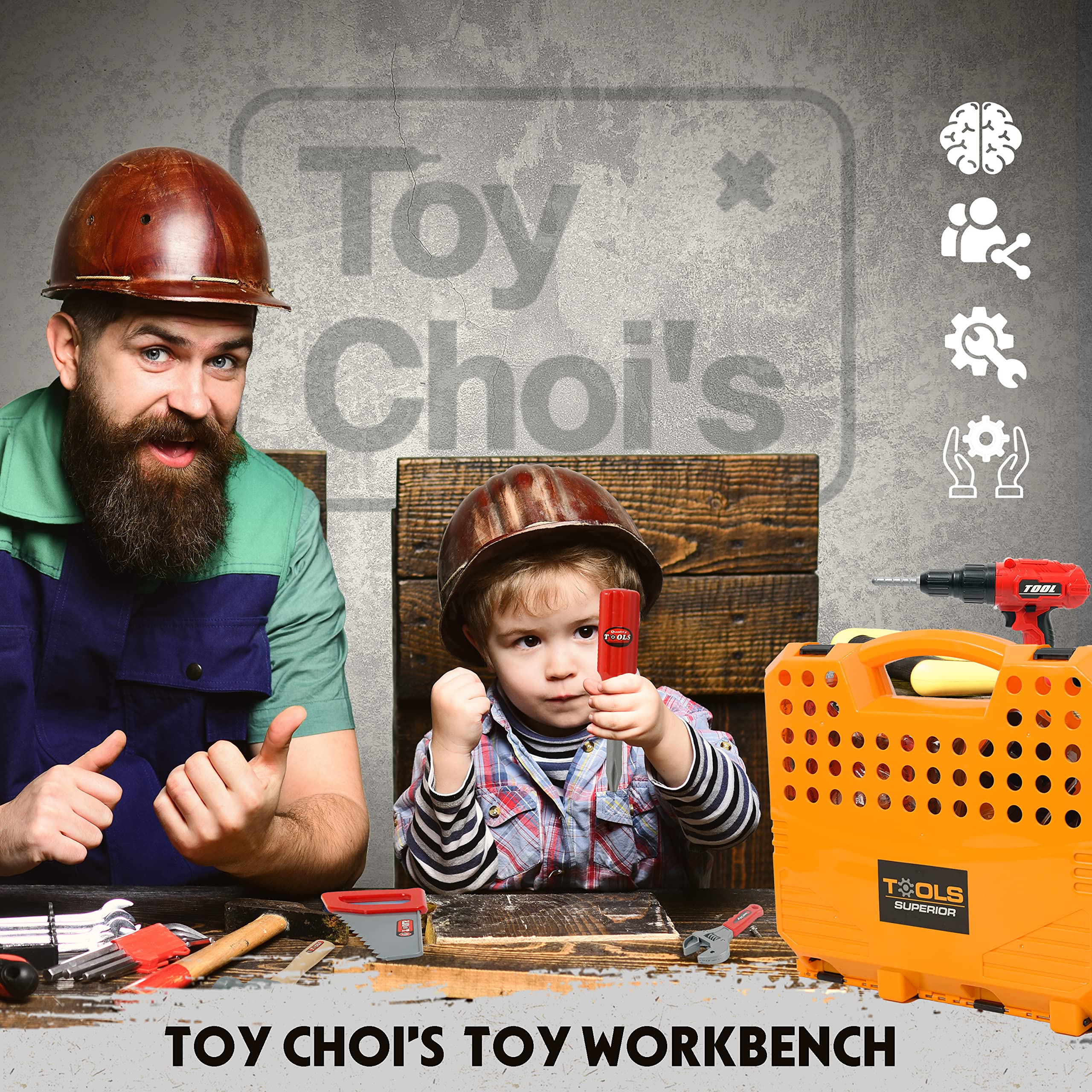 Toy Choi's 82pcs Kids Tool Bench Toy for Age 2-4 - STEM Construction Kid Tool Set Toddler Workbench with Realistic Tools Electric Drill, Build a Tool Bench for Kids Ages 3-5 4-7