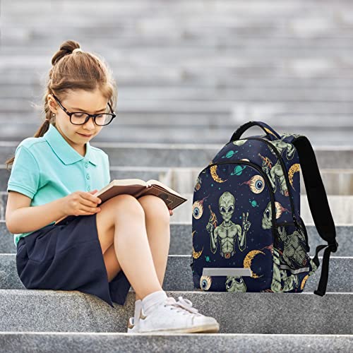 NFMILI Cartoon Alien Element Kids Backpack Lightweight Middle School Elementary Bookbags for Boys Girls School Bag with Chest Strap 11.6 X 6.9 X 16.7 in