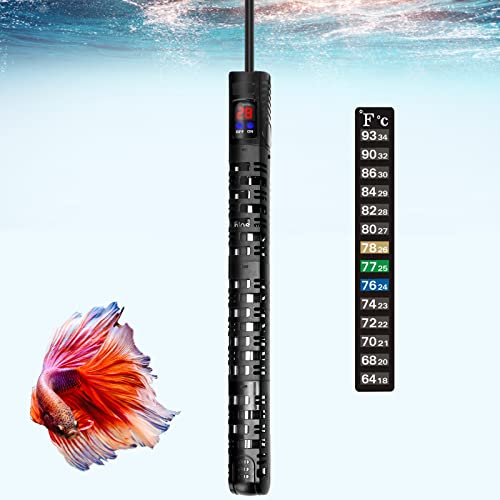 MQ Submersible Aquarium Heater, 200-500W LED Display Fish Tank Heater with External Thermostat Controller and Thermometer Sticker, Auto Thermostat for Tank 30-80 Gallon (500W for 70-80 Gallon Tank)